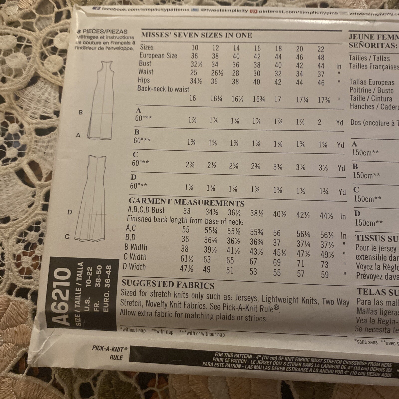 New Look Sewing Pattern 6210 Sz 10-22 Misses' Sleeveless Knit Dress ...