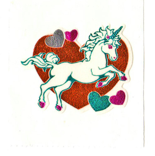 Vintage 80's Personal Expressions Fuzzy Vinyl Foil Unicorn Hearts ...