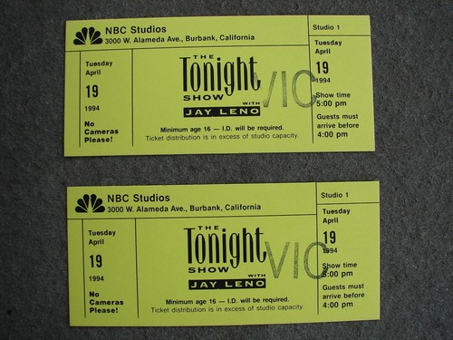 THE TONIGHT SHOW STARRING JAY LENO 2 Original 1994 Tickets NBC TV ...