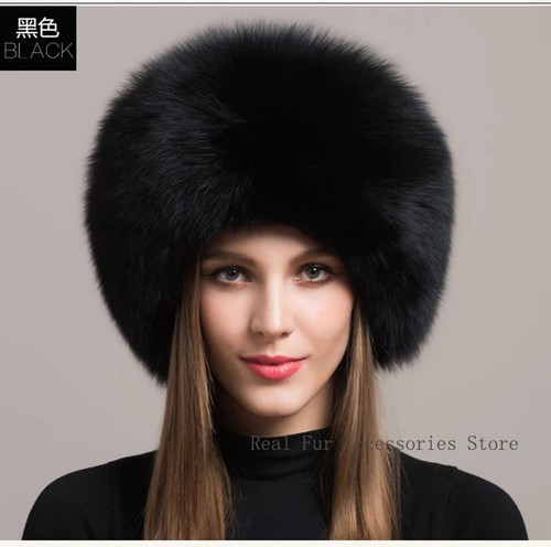 Real Fox Farm Fur Warm Women Cap Thick Furry Fuzzy Pu Leather Head ...