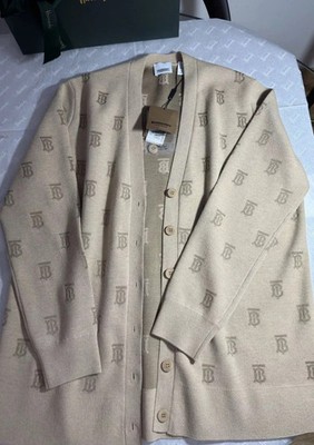 Burberry Selena Wool And Silk TB Logo Beige Cardigan Size S RRP £995 ...