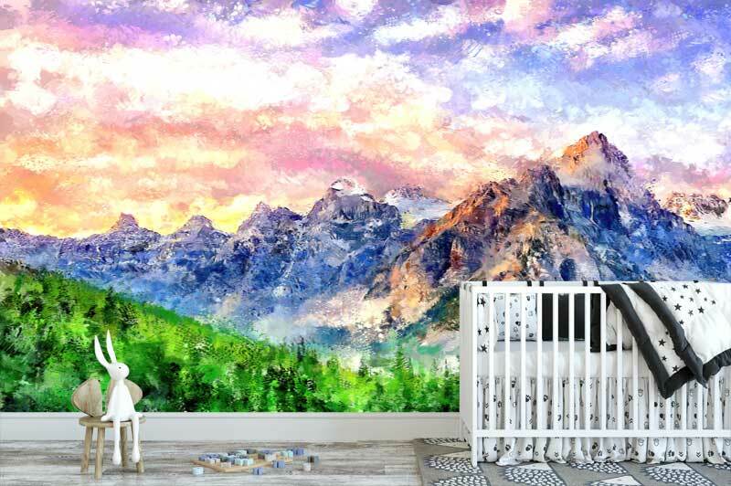 Mountain And Lake Wall Mural Paper Nursery Art Decor DIY Sticker Decal ...