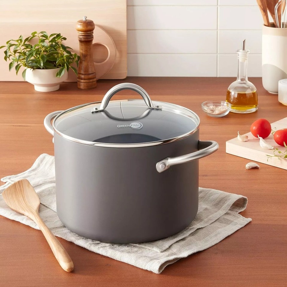 GreenPan Lima Hard Anodized Healthy Ceramic Nonstick 8QT Stock Pot with ...