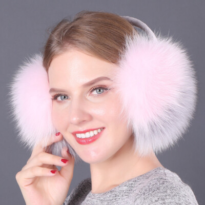 Women Extra Large Real Fox Fur Earmuffs Winter Warm Fluffy Ear Muffs ...