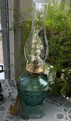 ANTIQUE REPRODUCTION OIL LAMP - CORDED ELECTRIC - GREEN W/ ROSES | eBay