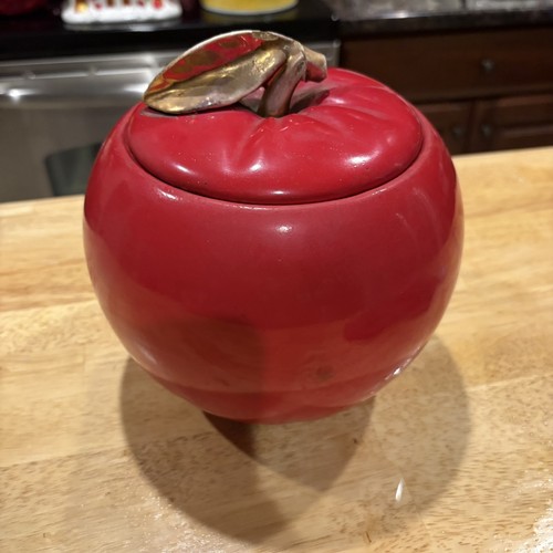 Vintage HTF McCoy - Candy Red Apple w/ Gold Stem Ceramic Cookie Lidded ...
