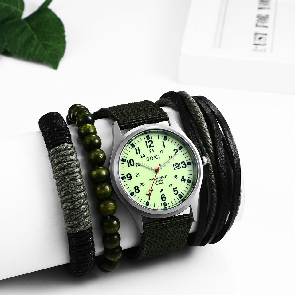 Men Sport Quartz Date Nylon Strap Army Military Wrist Watch Luminous ...