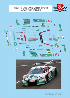 CALCAS De Slot Audi R8 LMS Land Motorsport - ADAC DECALS Scaleauto | eBay