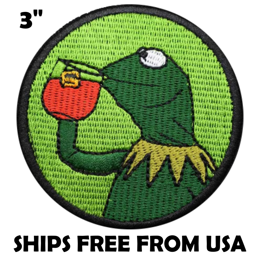 Kermit The Frog Patch Character Sipping Tea Embroidered Iron-On-Sew-On ...