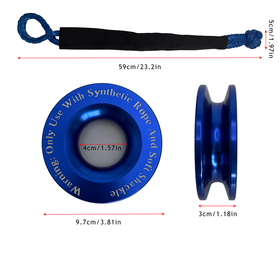 Heavy Duty Recovery Ring Snatch Block Pulley w/ Soft Shackle Tow Winch ...