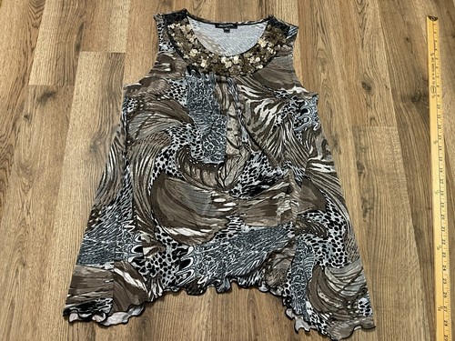 Notations Tank Top, Women's Size Medium, Brown, Black, Animal Print ...