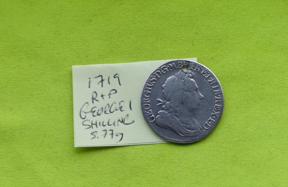 RARE 1719 R&P Silver One SHILLING Coin King George I (1714-27) 5.77g ...