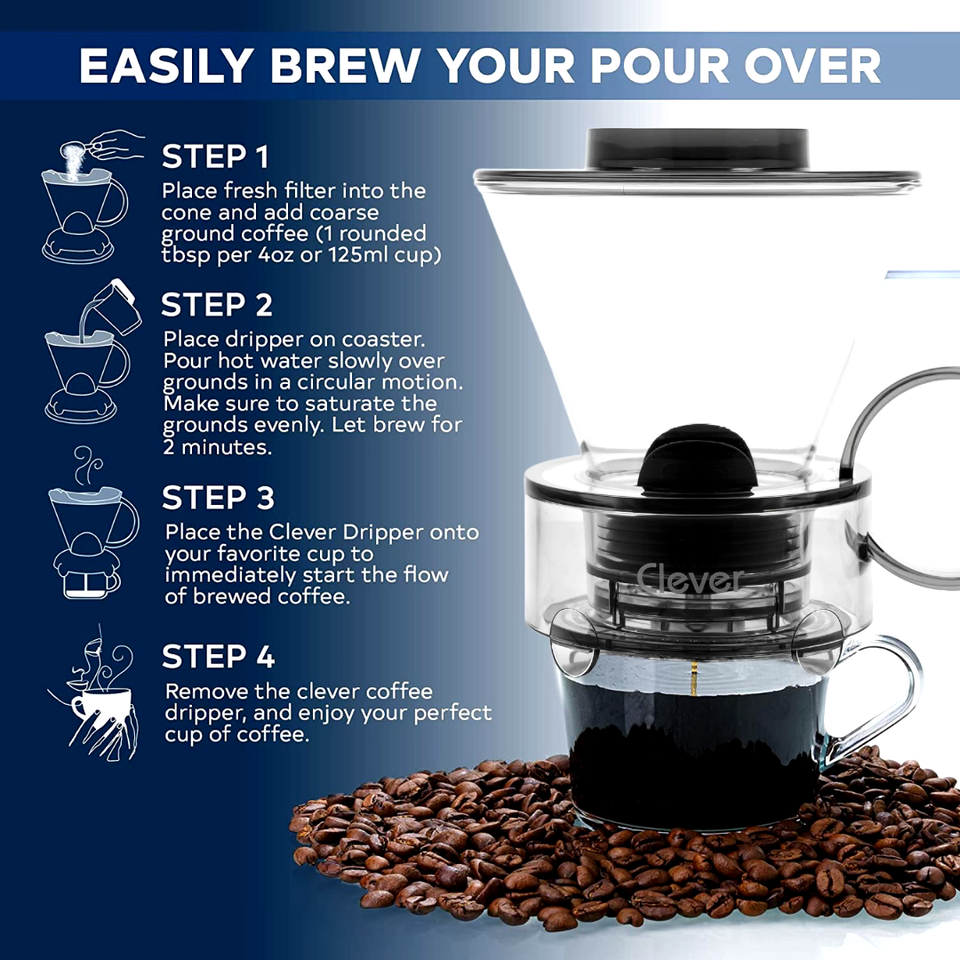 Clever Dripper Pour Over Coffee Maker Glass Style Hassle-Free #4 18 Fl ...