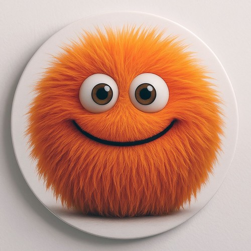 30cm Metal Wall Plaque Happy Monster Portrait Fluffy Critter Cute Ball ...