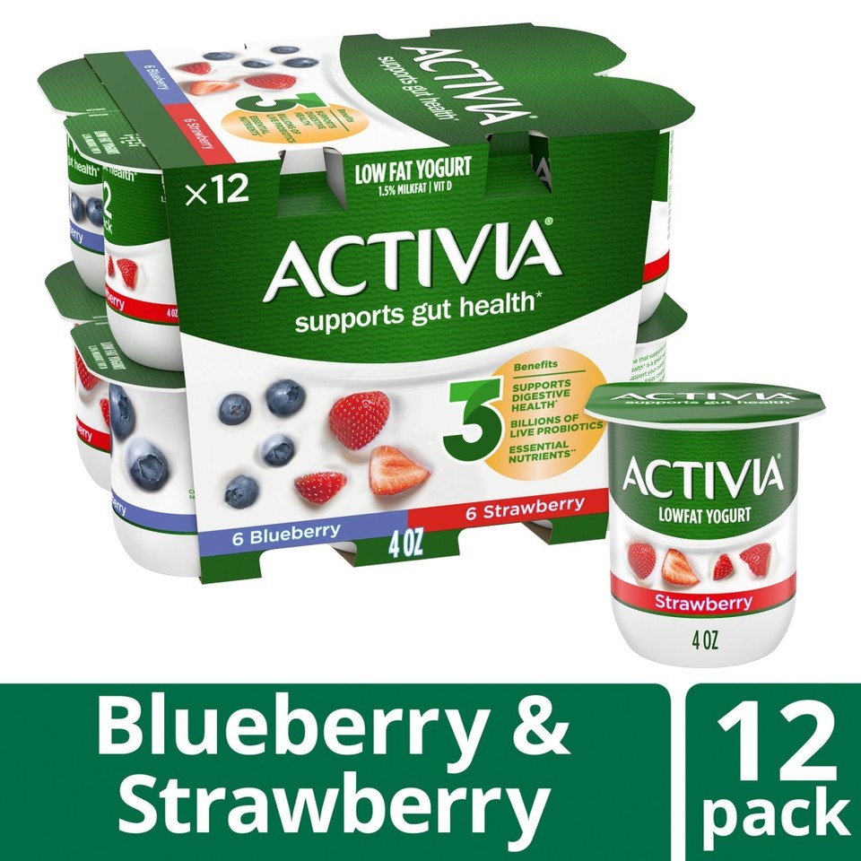 Activia Strawberry Blueberry Low Fat Yogurt, 4 oz, 12 count (6 pack) | eBay