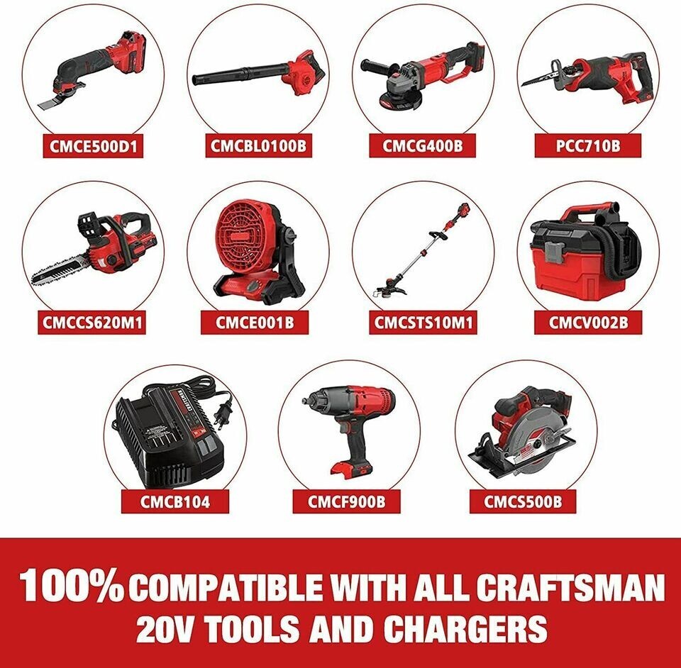 2Pack 20V For Craftsman V20 20 Volt 6.0 Li-ion Battery CMCB205 CMCB204 ...