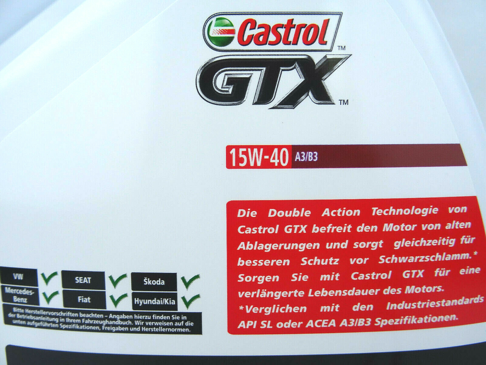 Castrol GTX 15W40 VW 501 01/ 505 00 MB229.1 15W-40 FIAT 9.55535-D2 2x ...