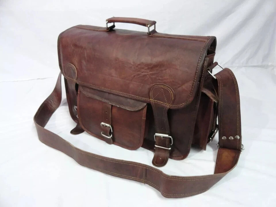 Genuine Vintage Leather DSLR Camera Briefcase Messenger Satchel Bag 16 ...