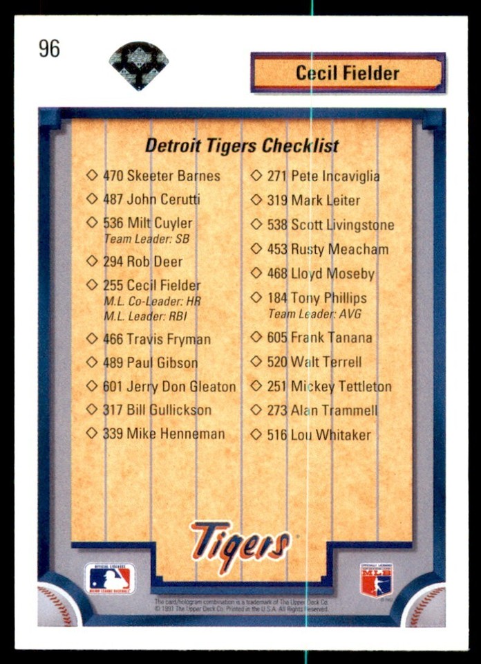 1992 Upper Deck #96 Checklist Cecil Fielder | eBay