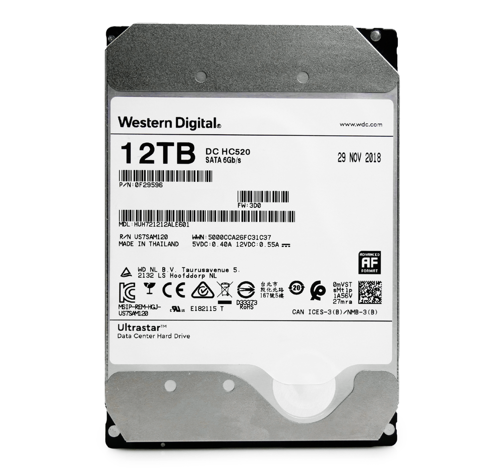 WD Ultrastar DC HC520 12TB HUH721212ALE601 0F29596 7.2K RPM SATA 3.5 ...