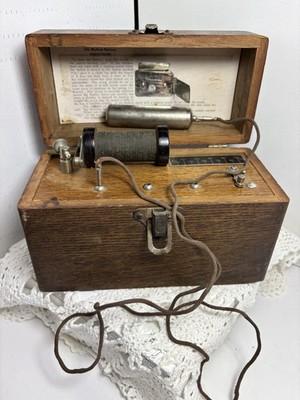 ELK MEDICAL Battery Antique Quackery Device VTG Oak wood case Blue Bell ...