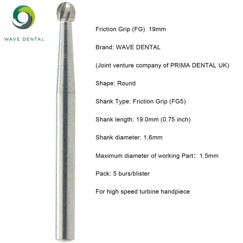 WAVE Dental Friction Grip FG Diamond Bur for High Speed Handpiece Round ...