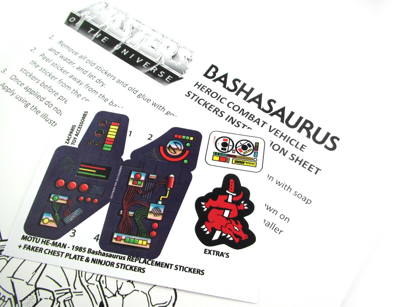 Custom stickers for 1985 MOTU Masters of the Universe Bashasaurus ...