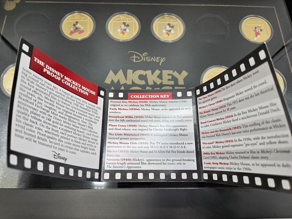 🌟 Bradford Exchange Mickey Mouse 24k Gold-Plated Proof 7-Coin Lot w ...