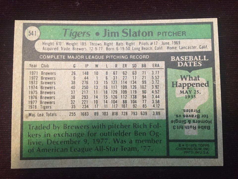 1979 Topps #541 Tigers Jim Slaton Baseball Card | eBay