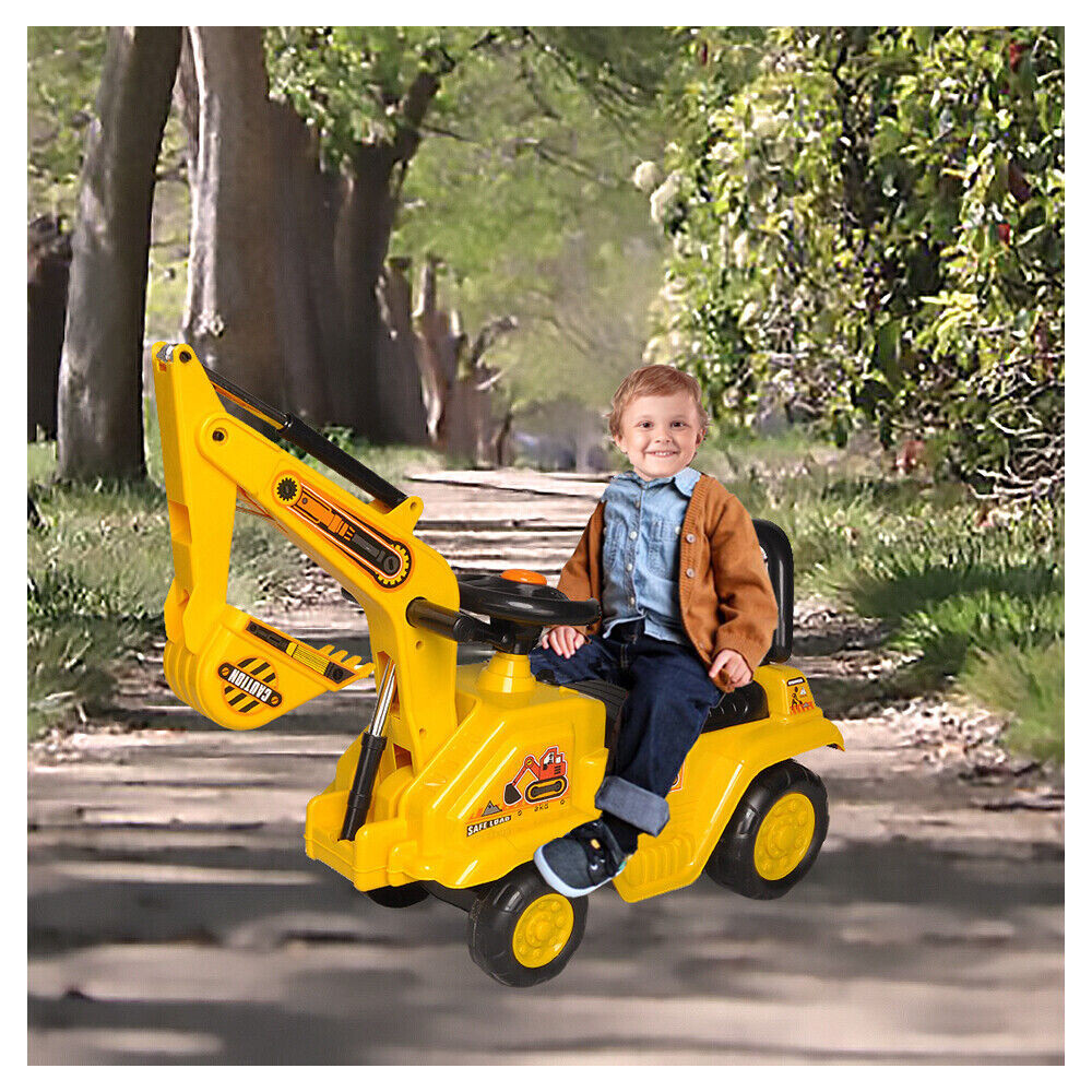 DIGGER JCB EXCAVATOR RIDE ON TOY PUSH N PULL LARGE YELLOW PLAY WALKER ...