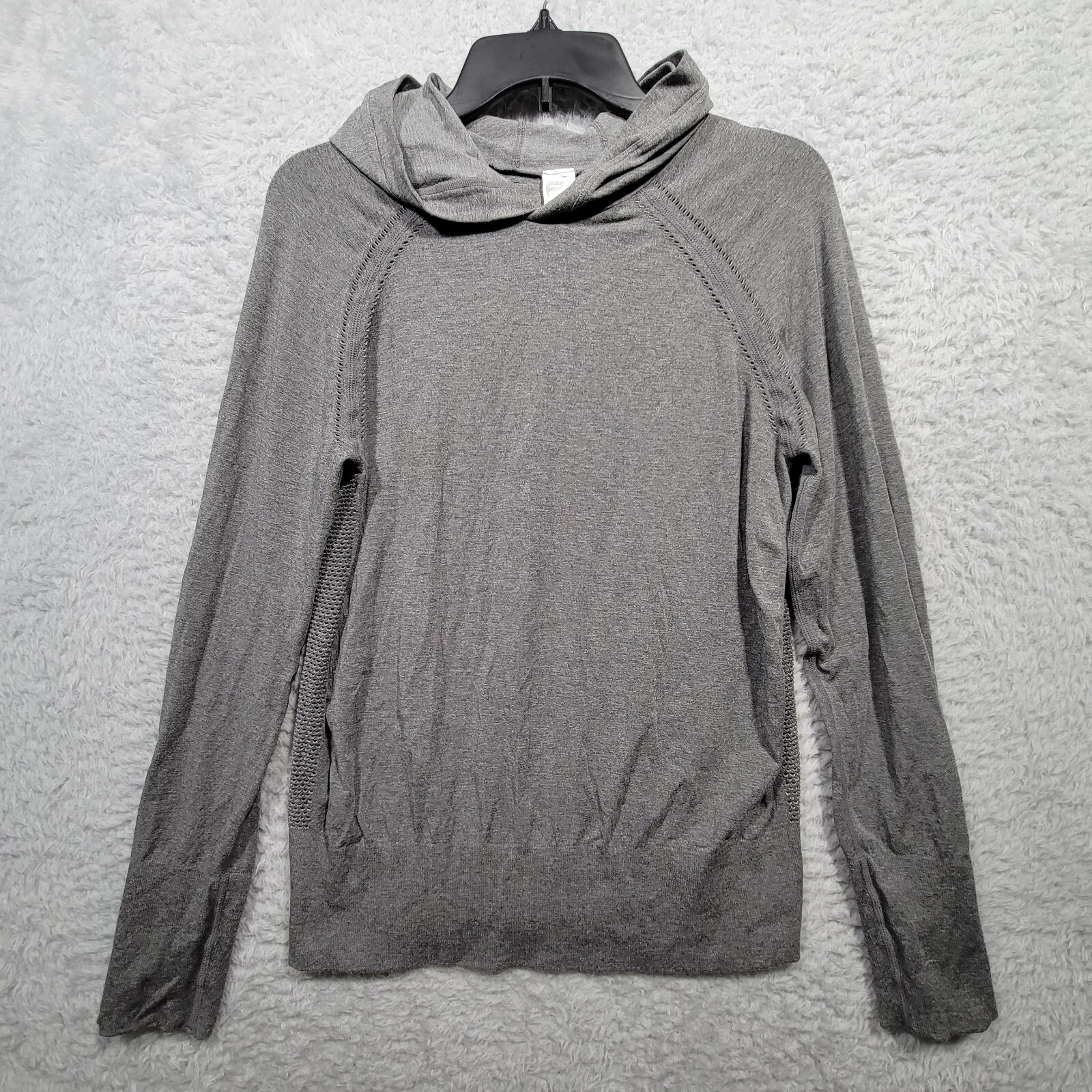 Fabletics Shirt Womens Large Gray Hoodie Activewear Long Sleeve Mesh ...
