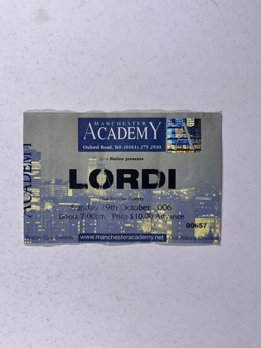 Lordi Ticket Manchester Academy Original Sunday 29th October 2006 | eBay