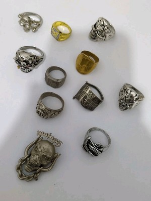 11 X Mens Biker/Gothic/Heavy Metal Rings, Inc Motorhead Pin Badge | eBay UK