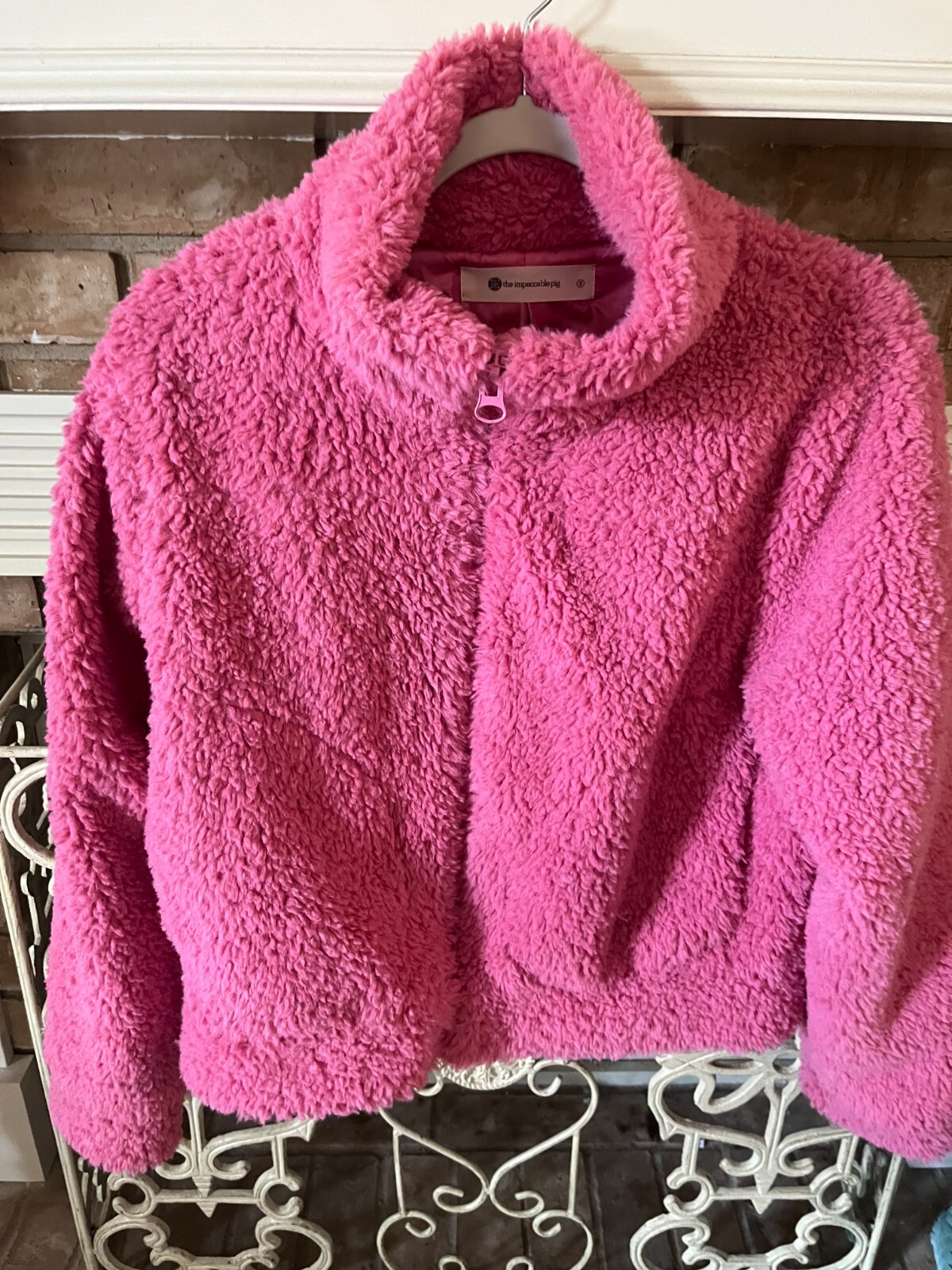 The Impeccable Pig Pink Fuzzy Jacket Size Smal Zip Front with Pockets ...
