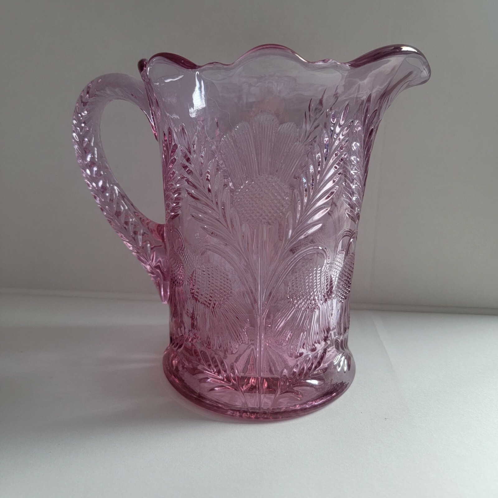 VTG Pink Rose Glass Thistle Pattern Pitcher Mosser Glass 6.5" Tall | eBay