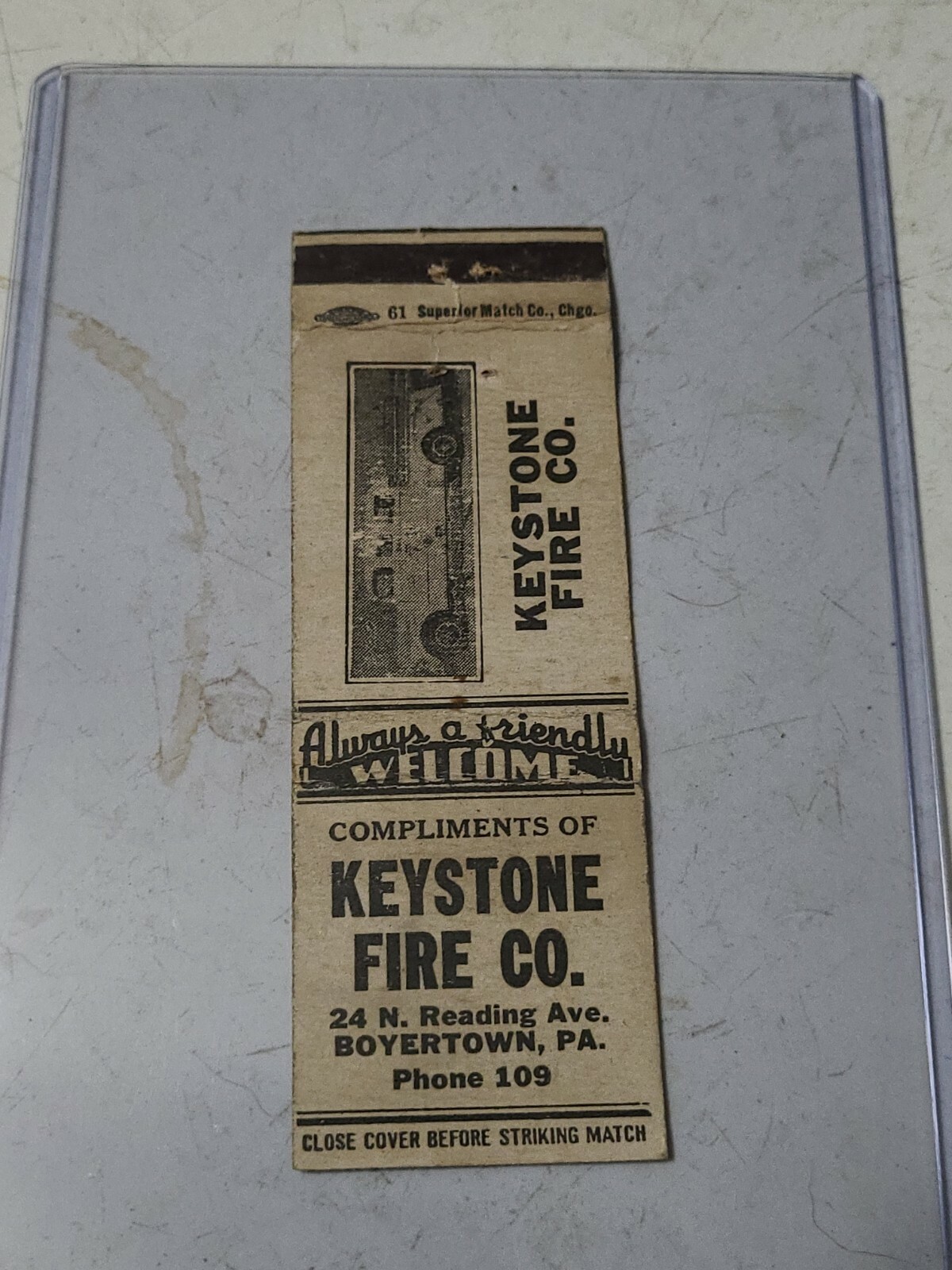 Vintage 1940s Keystone Fire Co. Matchbook Boyertown Pa | eBay