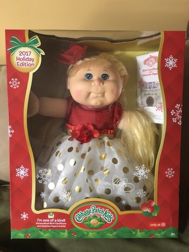 Exclusive 2017 Cabbage Patch HOLIDAY DOLL Blond Hair/Blue Eyes Red & White Dress | eBay