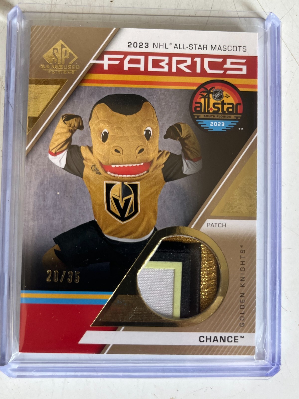 23-24 UPPER DECK SP GAME USED ALL STAR MASCOTS CHANCE 5 CLR PATCH VEGAS ...