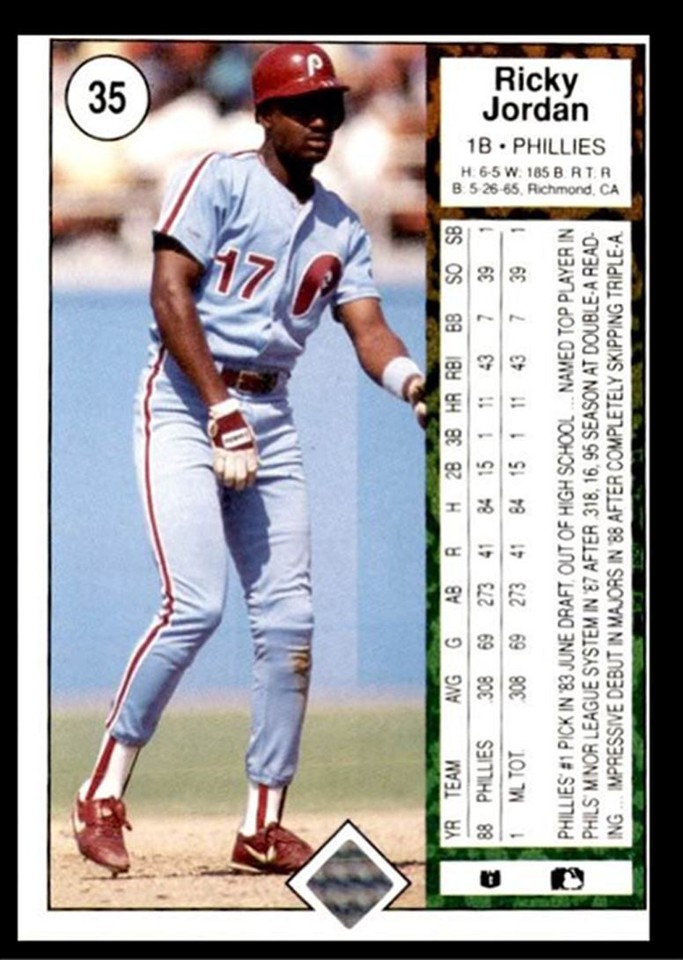 1989 Upper Deck Ricky Jordan Rookie d Philadelphia Phillies #35 | eBay