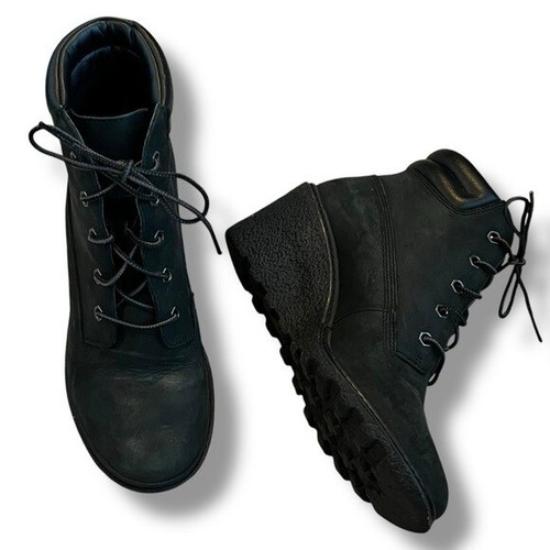 Timberland Earthkeepers Amston Wedge Booties Laceup Black Leather 8253A Womens 7 | eBay