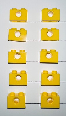 Loose Official LEGO 10 Piece Lot of Yellow 1x2 Technic Bricks with 1 ...