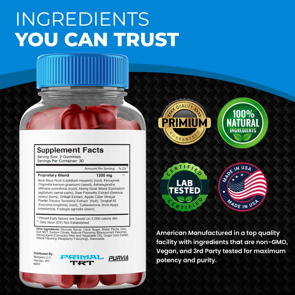 (2 Pack) Primal TRT Gummies For Men PrimalTRT Male Growth Enhancement ...