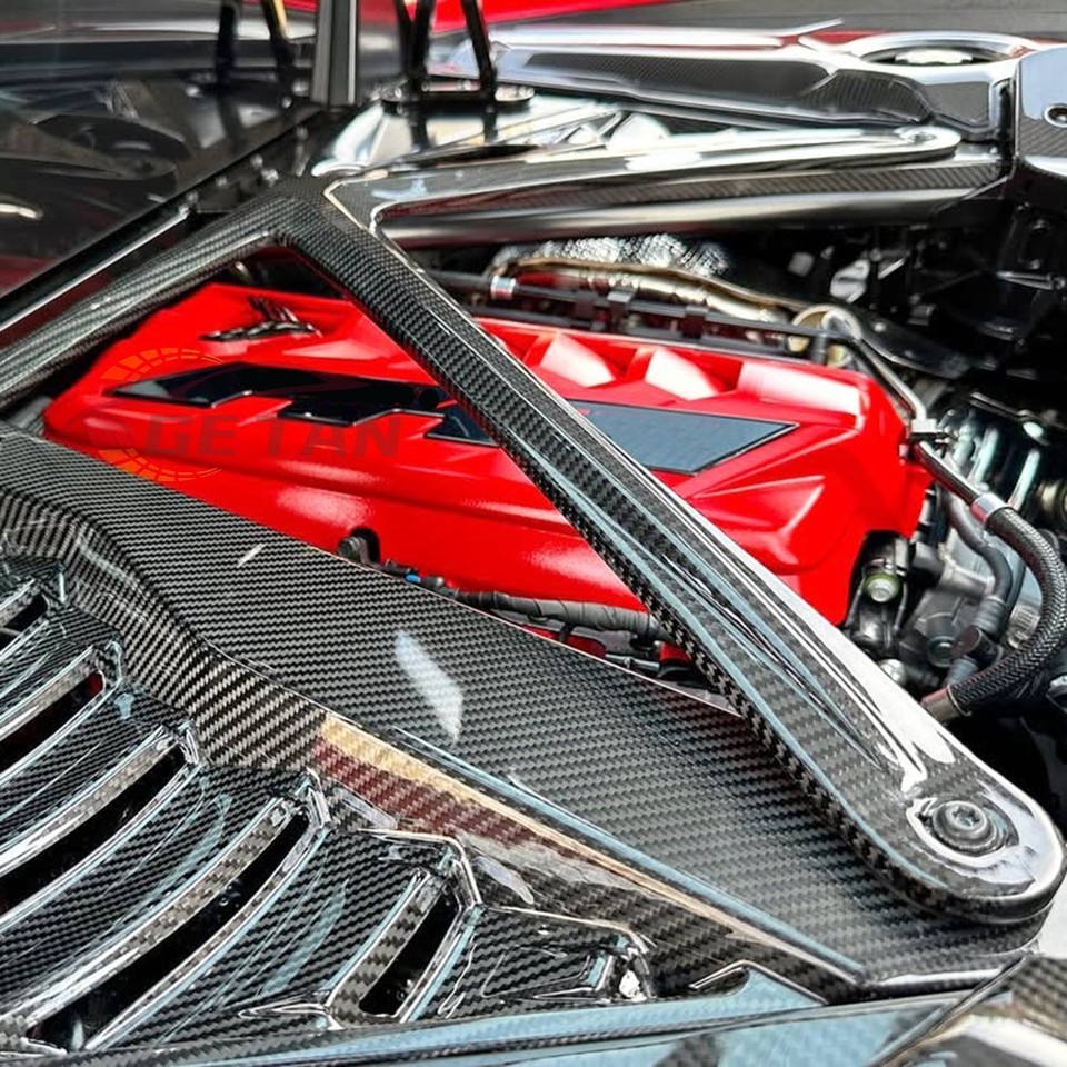 Dry Carbon Fiber Rear Engine X-Brace Struct Bar For 20-Up Corvette C8 ...