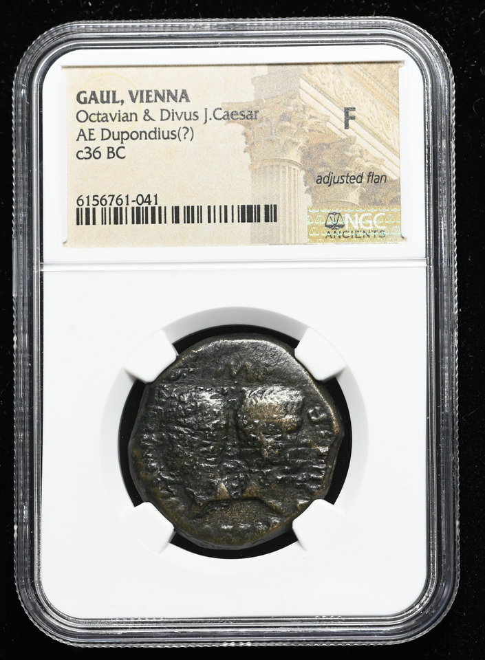 GAUL, Vienna. Octavian, with Divus Julius Caesar. c. 36 BC. Æ Dupondius ...