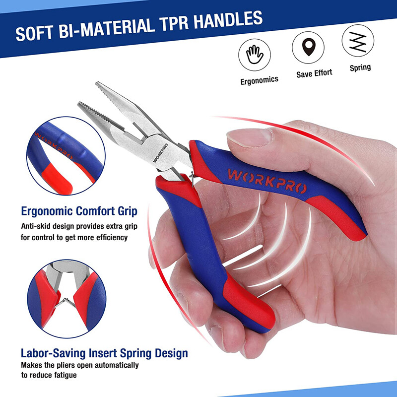 WORKPRO 3PCS Mini Pliers Set 4" Diagonal Plier 5" Long Nose 6" Needle ...