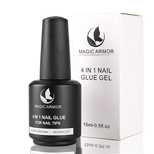 MAGIC ARMOR 4 in 1 Nail Glue for Acrylic Nails, Super Strong Brush on ...