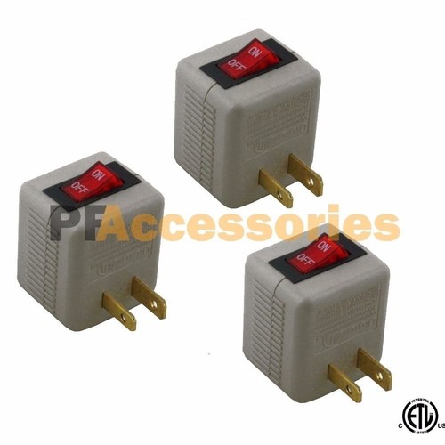 3 Pcs 2 Prong AC Power Wall Tap 1 Outlet w/ ON / OFF Switch Button for ...