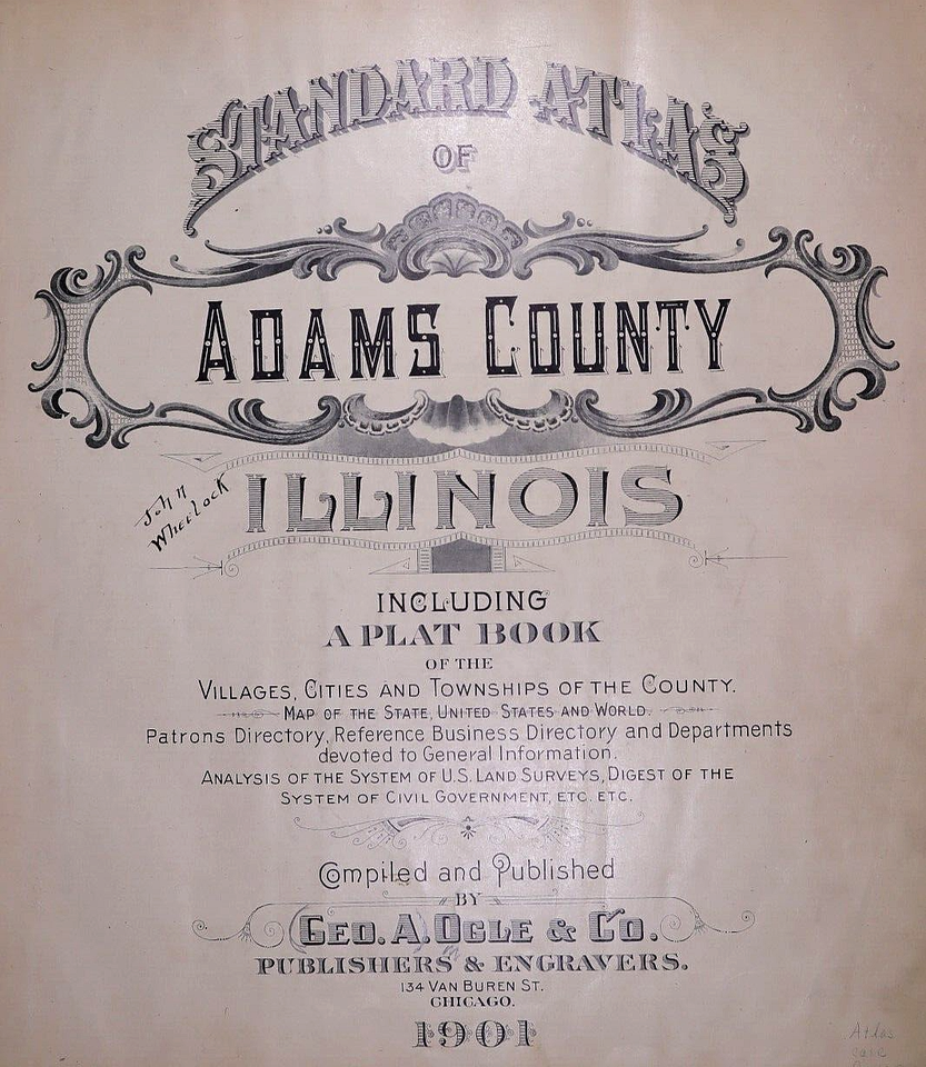 1901 Plat Map ~ MELROSE, WOODVILLE, LORAINE Twps., ADAMS Co., IL (17x29 ...