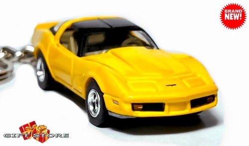 🎁🎅🆕 KEYCHAIN 80~82 YELLOW CHEVY CORVETTE C3 L82 T-TOP CUSTOM GREAT GIFT ...