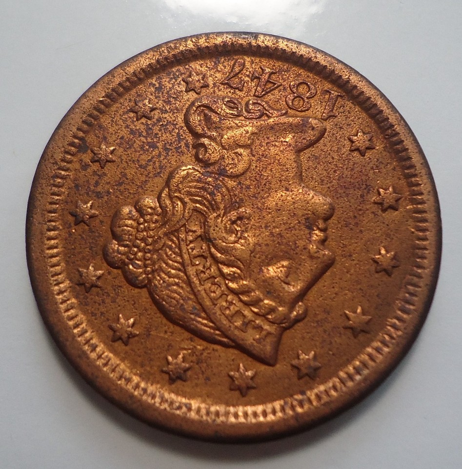 Sharp RED XF/AU details 1847 Braided hair US large 1C cent penny FREE ...